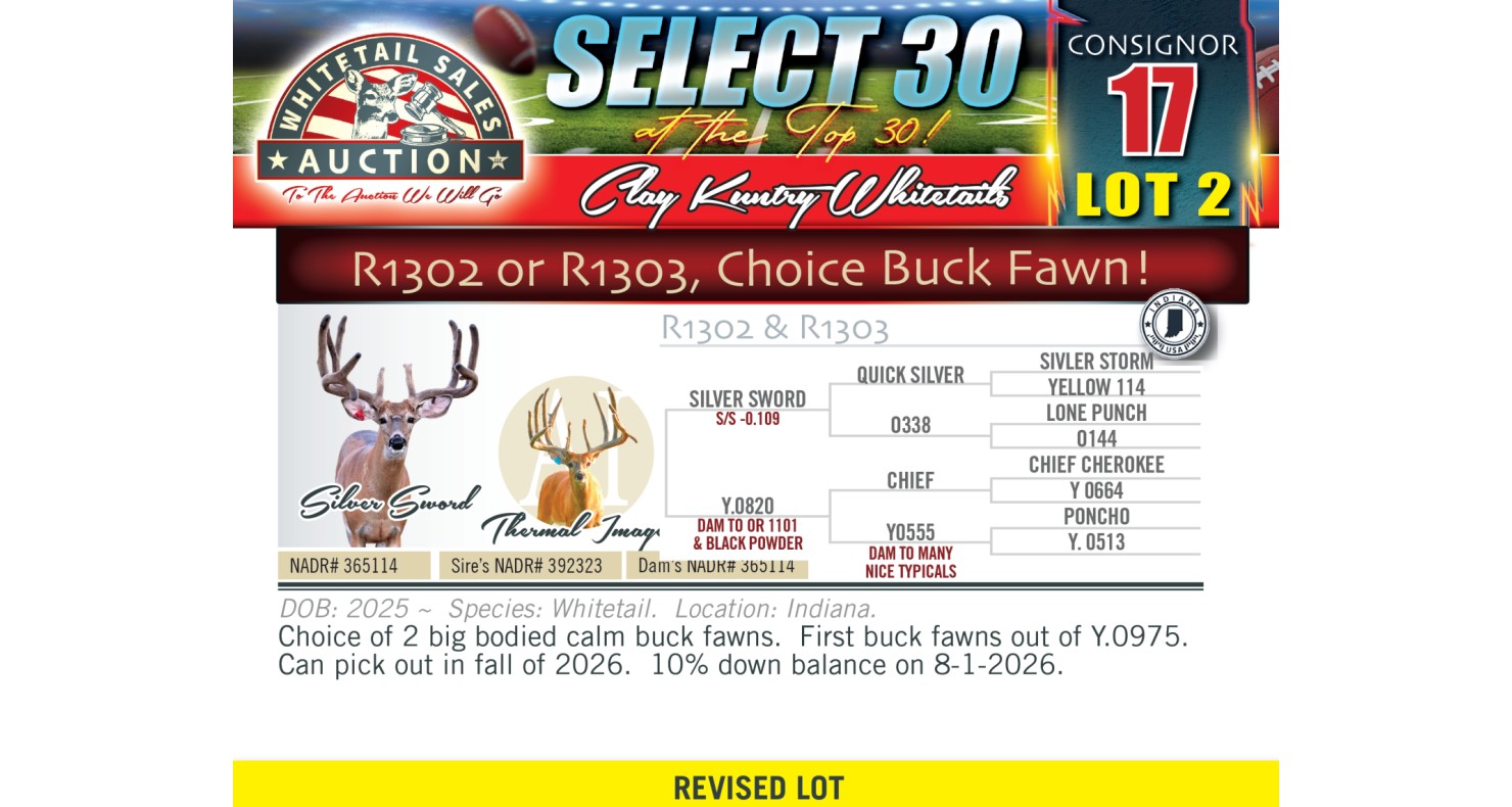 Lot 17-2: Whitetail Sales Auction LLC - Northern Top 30 | DVAuction