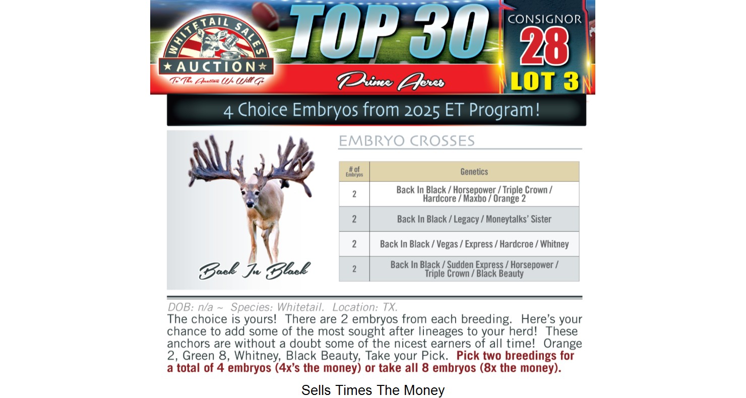 Lot t28-3: Whitetail Sales Auction LLC - Northern Top 30 | DVAuction