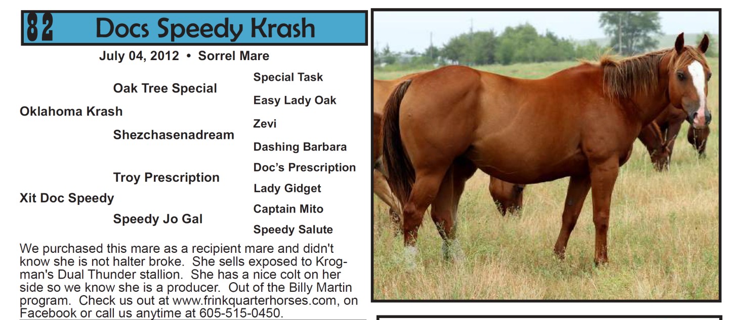 Lot 82 - Docs Speedy Krash 2012 Sorrel Mare: Krogman Quarter Horses ...