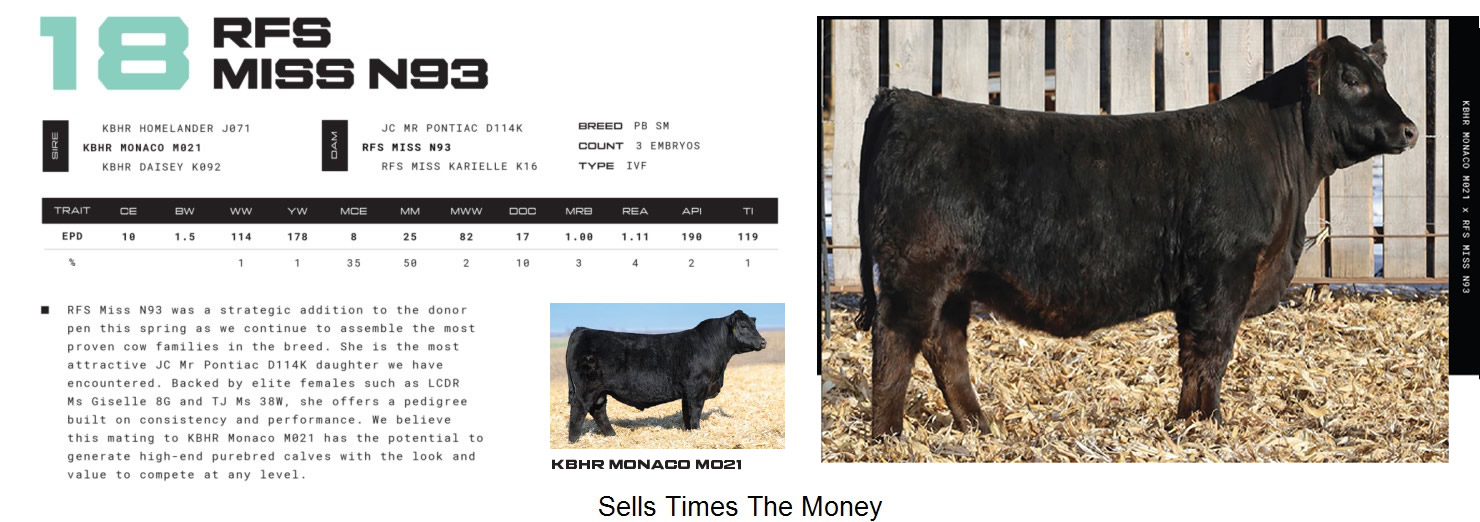 Lot 18: River Creek Farms - KBHR Monaco M021 Embryo Sale | DVAuction
