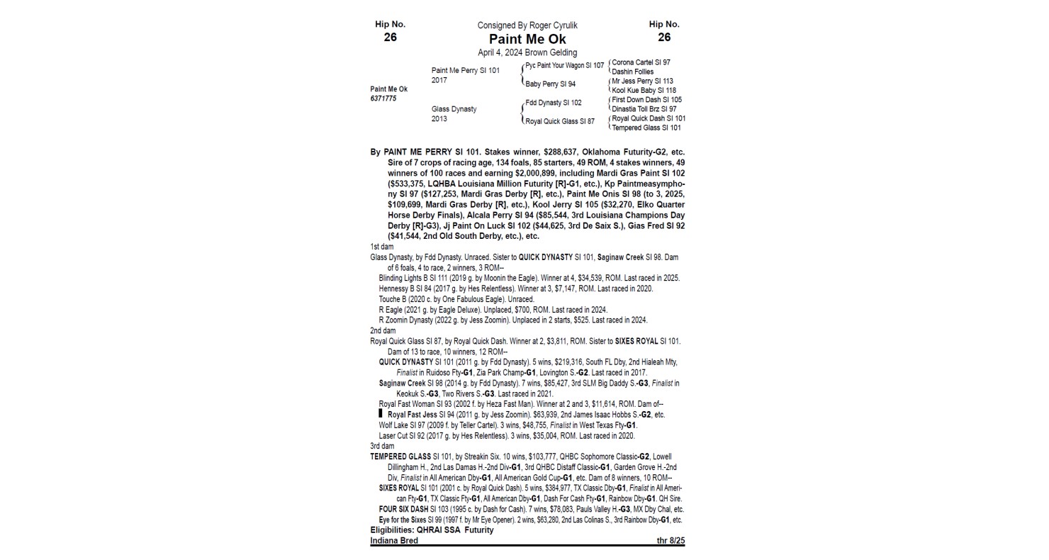 Lot 26 - Paint Me OK: Indiana Quarter Horse Racing - Yearling Speed ...