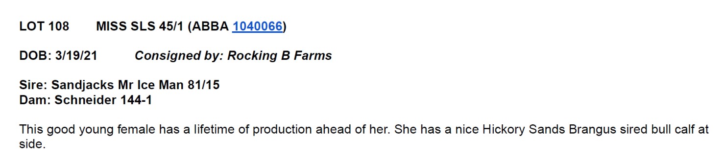 Lot 108: Broken Triangle Cattle Company - Spring Invitational Brahman ...