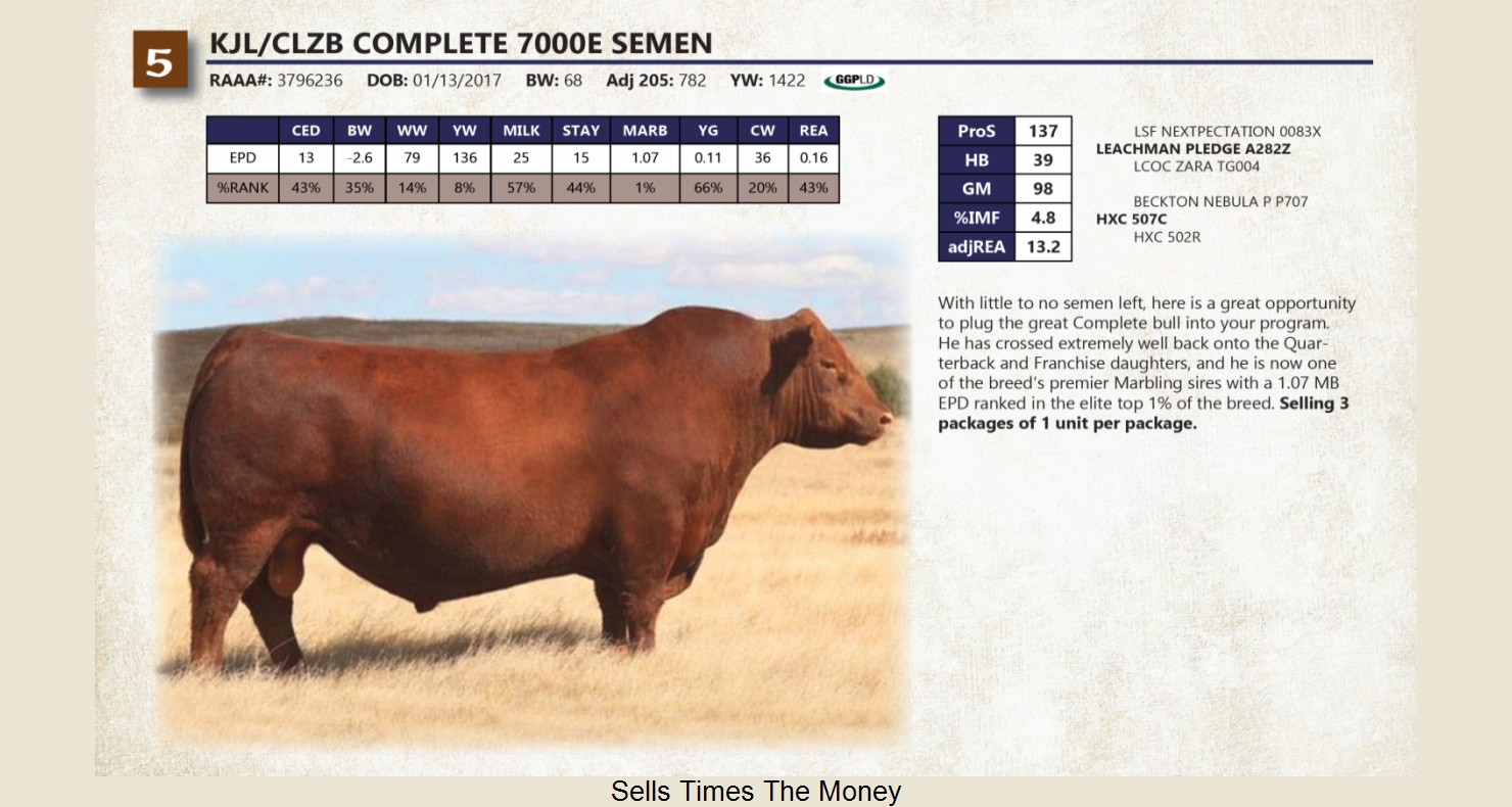 Lot 5b - KJL/CLZB Complete 7000E - 1 straw: Berwald Red Angus, Ressler ...